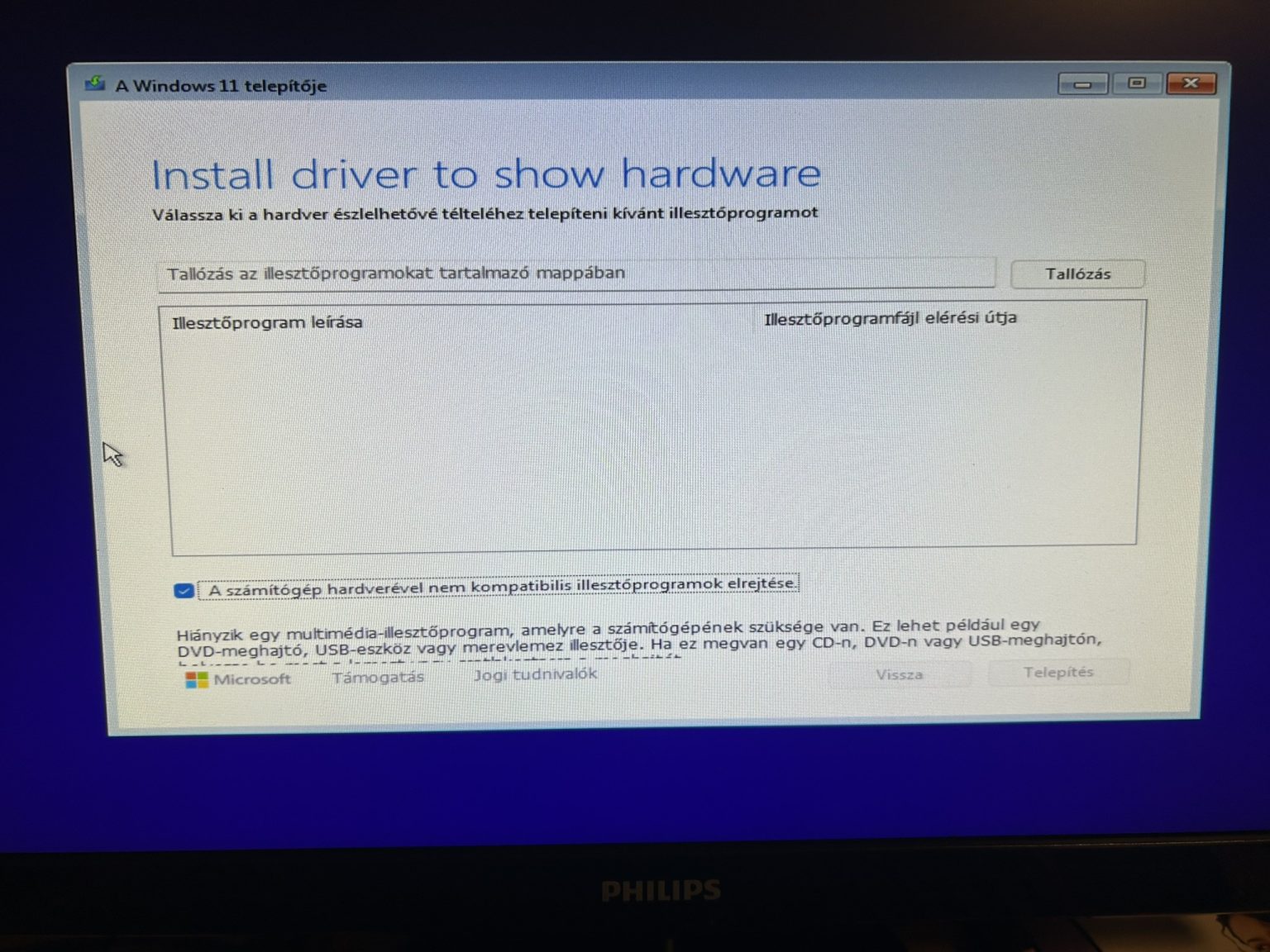 Windows 11 telepítési problémák: Install driver to Show hardware ... Windows 11 telepítési problémák: Install driver to Show hardware ...